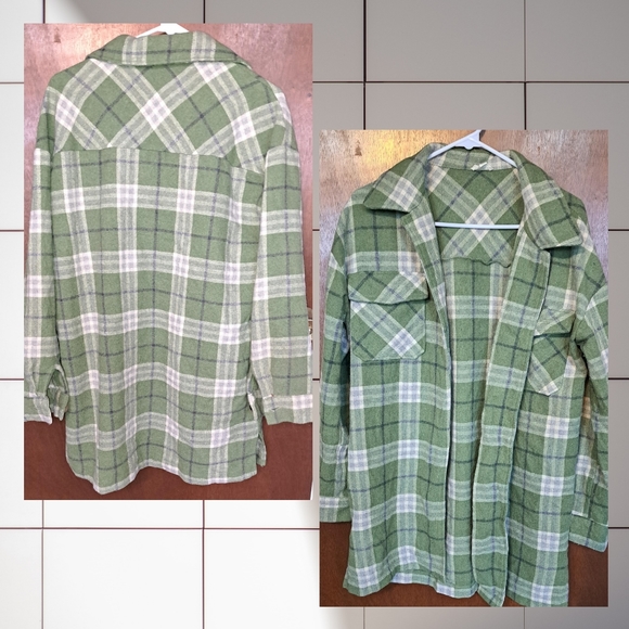 hem and thread | Tops | Hem Thread Green Plaid Wool Shacket Lg | Poshmark